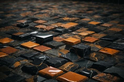 Premium Photo Black And Orange Marble Tiles Floor Textue