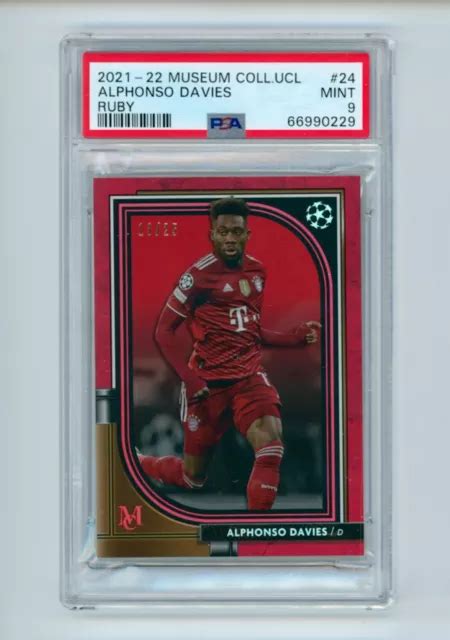 2021 22 Carta Alphonso Davies Topps Museum Ruby Fc Bayern Monaco 13 25 Psa 9 In Perfette