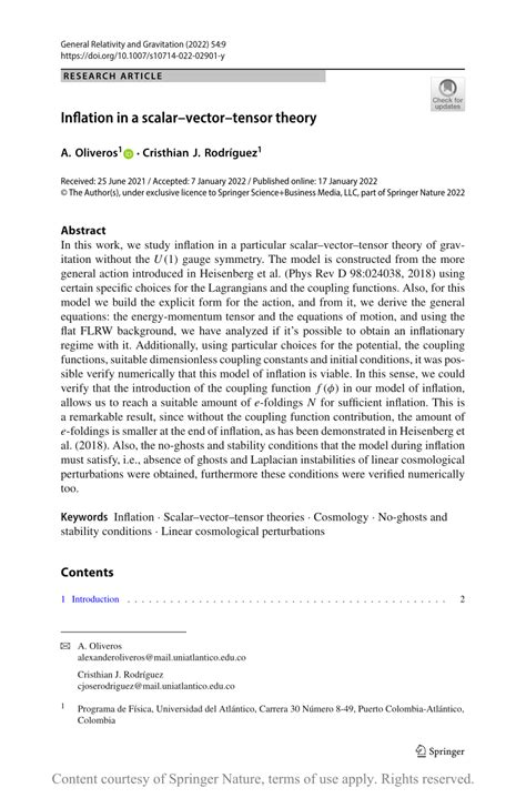 Inflation In A Scalar Vector Tensor Theory Request Pdf