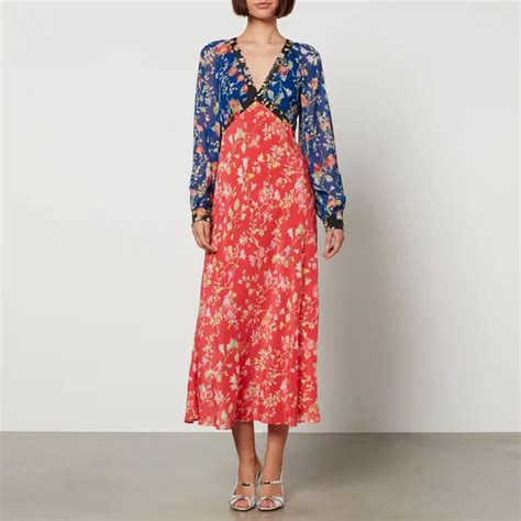 Rixo Kristen Floral Print Chiffon Maxi Dress Xs Uk 8 Coggles