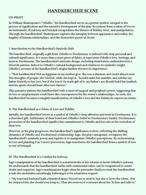 Othellos Handkerchief Symbolism And Betrayal Pdf Othello Iago