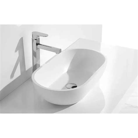 Solid Surface Pill Shape Counter Top Basin Gloss White 550x320x150mm