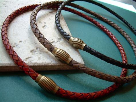 Mens Leather Necklace Braided Leather Necklace Braided Etsy