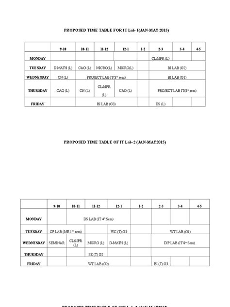 Room And Lab Time Table Pdf