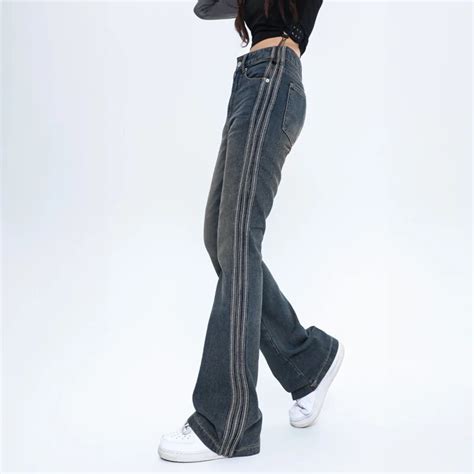 Badu Bg Винтидж дънки Y2k за жени Прави широки дрехи с висока талия Корейски стил Улично облекло