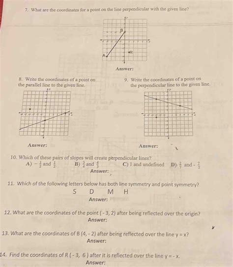 Solved What Are The Coordinates For A Point On The Line Perpendicular With The Given Line