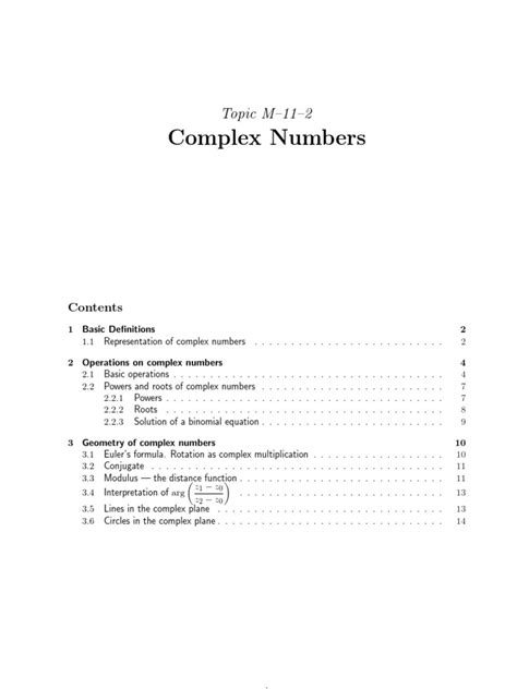 Complex Numbers Topic M 11 2 Pdf Trigonometric Functions Complex Number