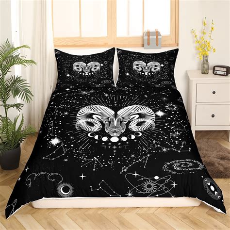 Aries Comforter Cover Hippie Nebula Bed Set Trippy Zodiac Astrology