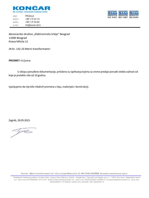 Izjava Končar Mjerni Transformatori Pdf