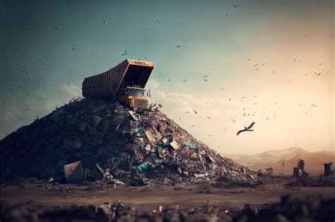 Premium Photo A Truck At Very Top Of Huge Garbage Heap On Garbage Dump
