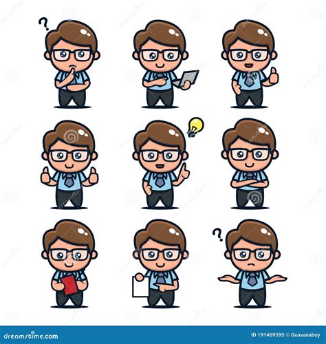 Set Of Cute Geek Nerd Mascot Stock Illustration Illustration Of