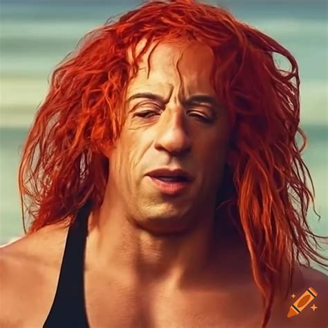 Actor Vin Diesel With Long Red Hair Dancing On The Beach On Craiyon