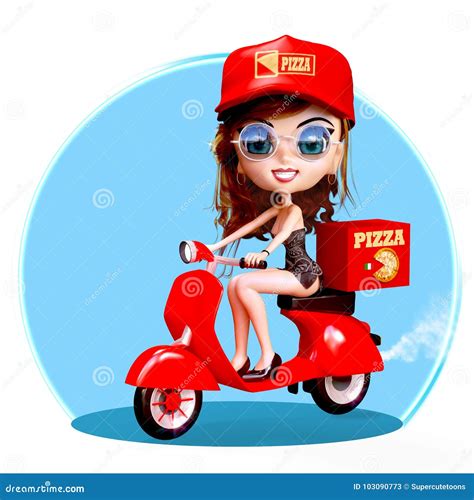 Supercutetoons Pizza Delivery Girl 3d Illustration Stock