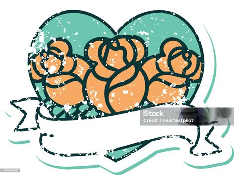 상징적 인 고민 스티커 문신 스타일의 하트와 꽃과 배너의 이미지 Galentines Day에 대한 스톡 벡터 아트 및 기타 이미지 Galentines Day 꽃