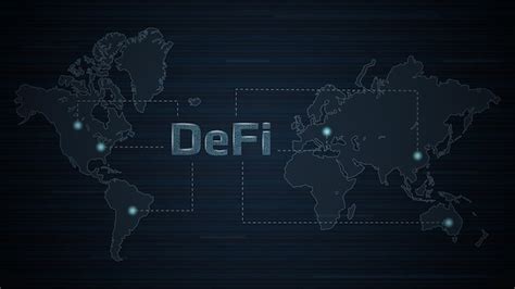 점이 있는 세계 지도의 Defi 분산 금융 공용 블록체인 벡터 일러스트레이션을 기반으로 하는 금융 애플리케이션 및 서비스의