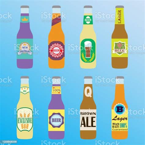 맥주 병 레이블 설정합니다 화려한 벡터 아이콘 또는 기호입니다 레스토랑 맥주 펍이 나 카페에 대 한 기호 또는 디자인 요소입니다