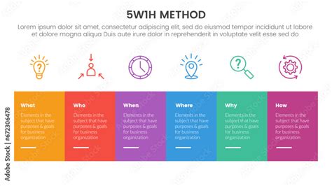 5w1h problem solving method infographic 6 point stage template with box
