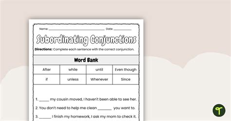 Subordinating Conjunctions Worksheet Teach Starter Worksheets Library
