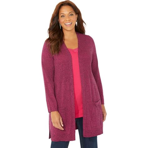Catherines Womens Plus Size Marled Sweater Cardiganbright Raspberry