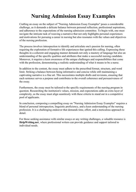 Nursing Admission Essay Examples Pdf
