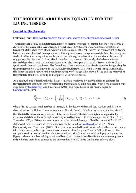 Pdf The Modified Arrhenius Equation For The Living Tissues