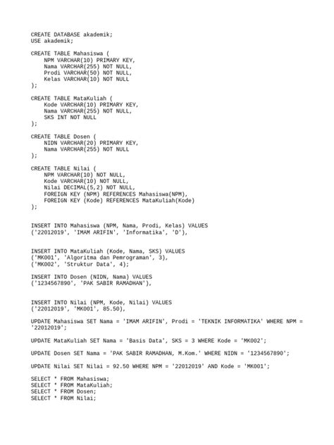 Create Database Akademik Pdf