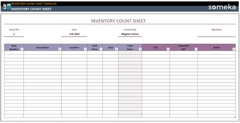 Inventory Count Sheet [excel Template]