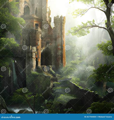 Overgrown Castle Ruin Stock Illustration Illustration Of Dilapidated