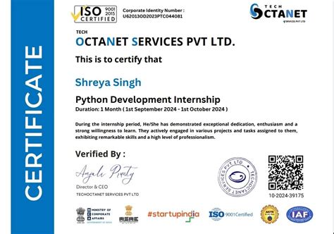 Shreya Singh On Linkedin Pythondevelopment Internship Octanetservices Coding