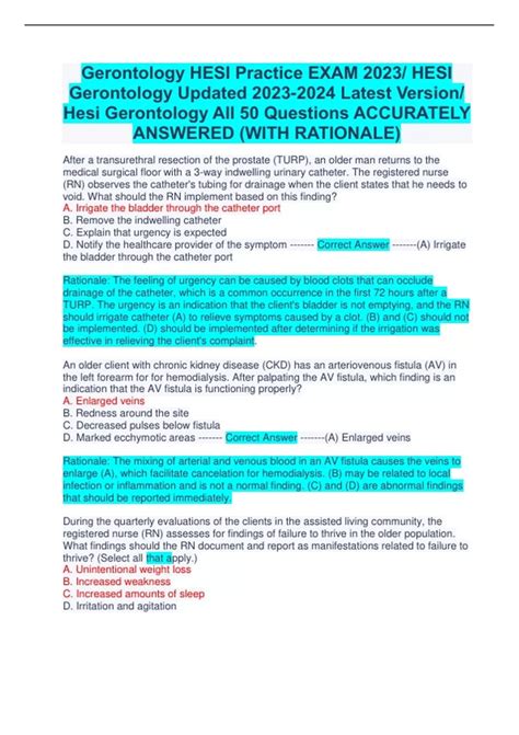 Gerontology Hesi Practice Exam 2023 Hesi Gerontology Updated Latest