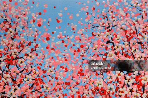 캔버스에 페인트 노란색 빨간색 분홍색 및 파란색 색상의 추상 미술 배경 자연 테마 검은색에 대한 스톡 사진 및 기타 이미지 Istock
