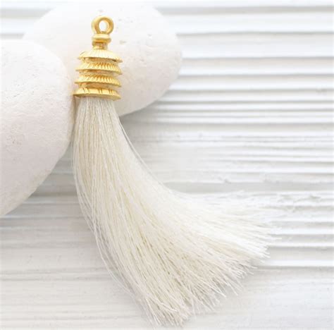 Ivory Silk Tassel Gold Cap Silk Tassel Large Long Tassel Jewelry