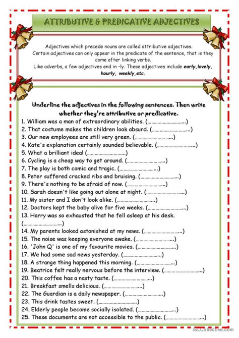 Attributive And Predicative Adjectives Worksheets For Grade 3