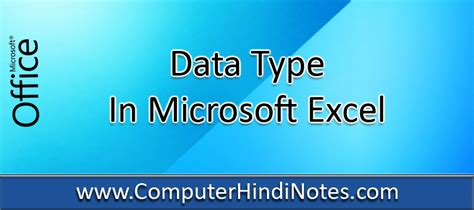 Data Type In Ms Excel In Hindi Computer Hindi Notes