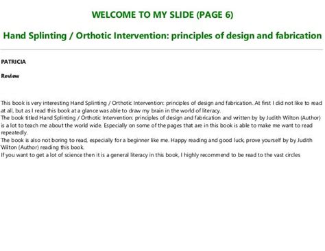 Readdownload Hand Splinting Orthotic Intervention Principles Of