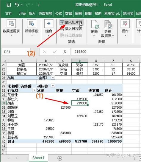 在数据透视表中插入切片器筛选数据 知乎