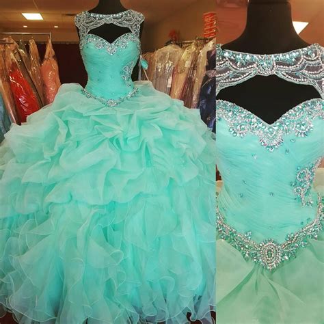 Mint Green Ball Gown Quinceanera Dresses Sweetheart Sheer Beaded Neck Corset Back Ruffles