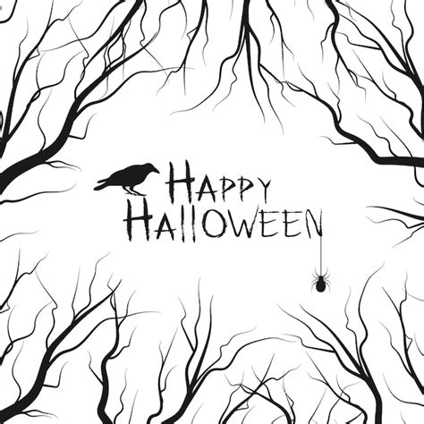Feliz Fondo De Silueta De Halloween Con árboles Arañas Y Cuervos
