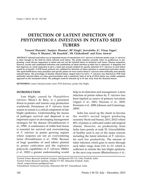 Pdf A Pcr Based Test For Detection Of Phytophthora Infestans Causing Late Blight Of Potato And