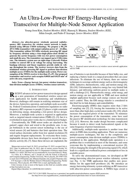 PDF An Ultra Low Power RF Energy Harvesting Transceiver For Multiple Node Sensor Application