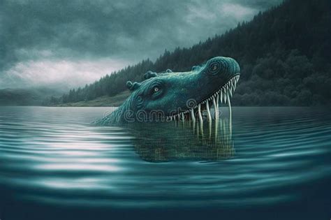 Scottish Legends Loch Ness Monster Submerged In Water Stock