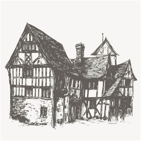 Croquis De Bâtiments Médiévaux Croquis Dessiné à La Main Vecteur Premium