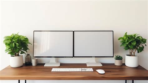 Premium Photo A Photo Of A Dual Monitor Computer Workstation