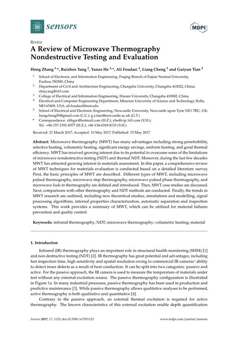 PDF A Review Of Microwave Thermography Nondestructive Testing And Evaluation