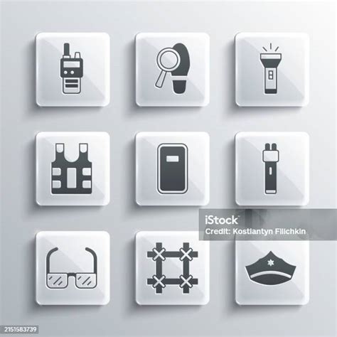 Set Prison Window Police Cap With Cockade Electric Shocker Assault Shield Safety Goggle Glasses