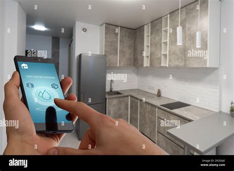 Water Leak Sensor Alert Smart Water Sensor Can Automatically Shut Off A Solenoid Valve Stock