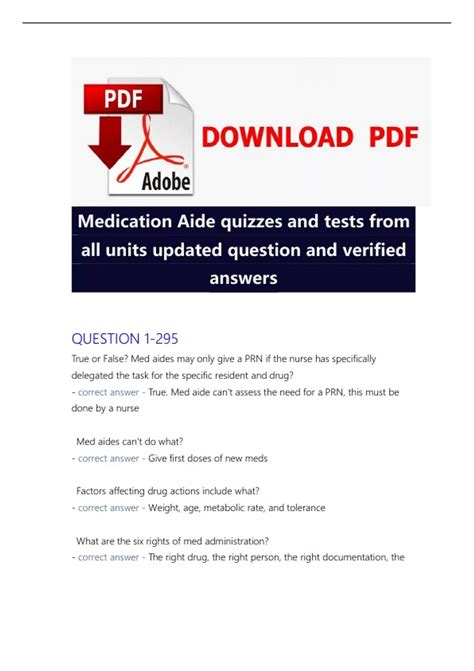 Medication Aide Test Updated Questions And Answers 2024 2025 Verified Answers Grade A Med