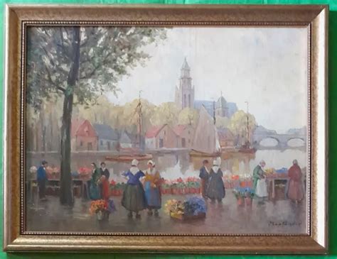 ÖLGEMÄLDE HOLLÄNDISCHES ÖLBILD mit Blumenmarkt signiert EUR PicClick DE