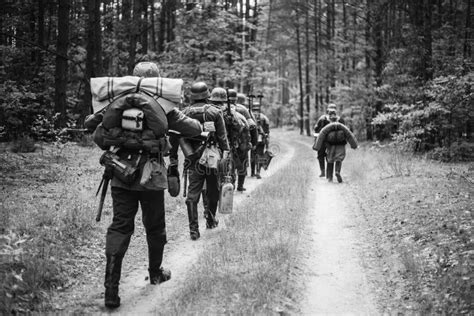 Re Enactors Dressed As German Infantry Soldiers In World War Ii Stock