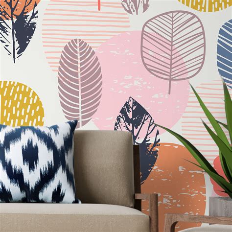 Colorful Leaves Mural Wallpaper Pvc Free Non Toxic Wall Murals